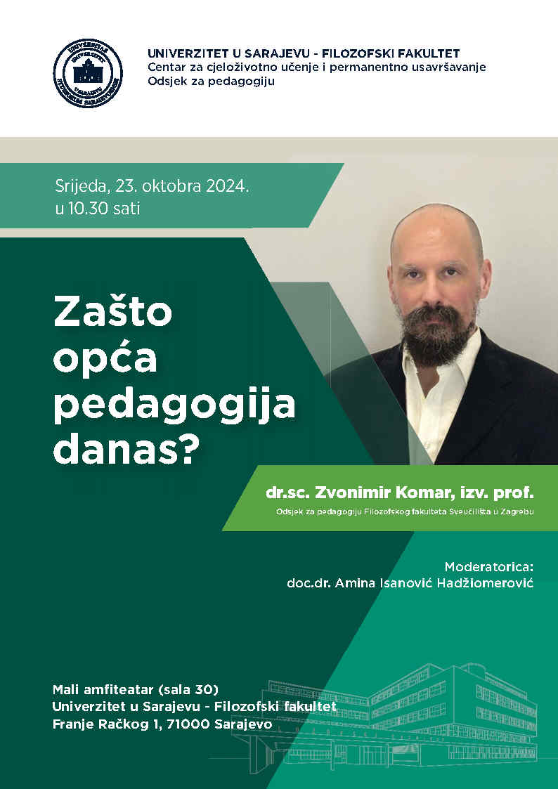 Gostujuće predavanje prof. dr. Zvonimira Komara na Filozofskom fakultetu UNSA | Univerzitet u ...